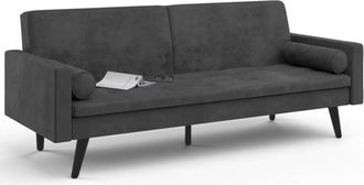 IDMarket Skandinavisches gerades 3-Sitzer-Sofa na&euml;l in anthrazitgrauem Velours umwandelbar