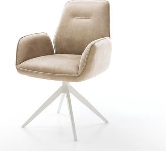 DELIFE Drehstuhl Clea-Flex Mikrofaser Taupe Vintage Kreuzgestell breit Wei&szlig; 360&deg; drehbar Wippfunktion, Esszimmerst&uuml;hle
