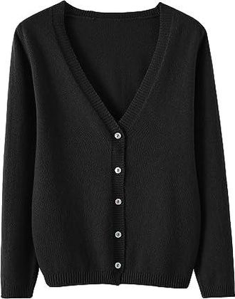 Generic Uwdiohq Pulls Tricoté À Manches Longues Et Col En V Pour Femme Manteau Doux, Ample, Couleur Unie, Loisirs, Printemps Automne (Black, Xxl) Cardigan Gil