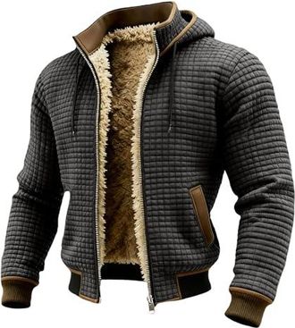 Generic DENGJIAMY Hommes Sweat &agrave; capuche en polaire c&ocirc;tel&eacute;e doubl&eacute;e Sweatshirts &agrave; manches longues avec fermeture &eacute;clair Sweats &agrave; capuche chauds pour lhiver V&ecirc;