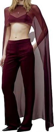 Generic Cape en mousseline de soie pour femme - Ch&acirc;le en tulle transparent - Capelets fluides pour robe de soir&eacute;e - Poncho, bordeaux, taille unique