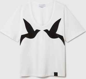 Stella McCartney Blackbird Crystal-Embellished T-Shirt, Woman, White, Size: XS