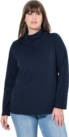 Ulla Popken T- Shirt, col roulé, Slim, Manches Longues, Coton Biologique, Marine, 52-54 Femme