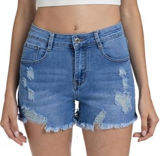 TONY BACKER Short Femme Jeans Shorts Denim Élastique Pantalon Court Déchiré Léger avec Poches, Déchirés, M