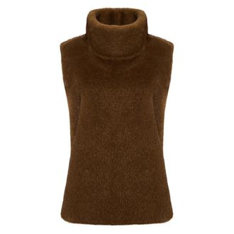 Cesare Gaspari &Auml;rmelloses- geformtes Oberteil aus Kunstpelz mit Kragen - - Knitwear - Damen - Braun - ONE SIZE