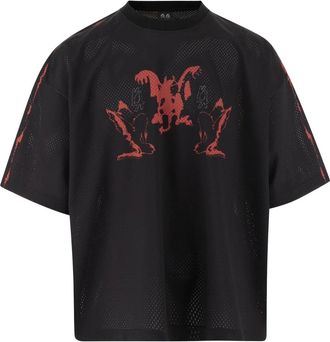 44 Label Group Homme, Tops, Noir, Taille: S T-shirt de football en maille avec impression graphique