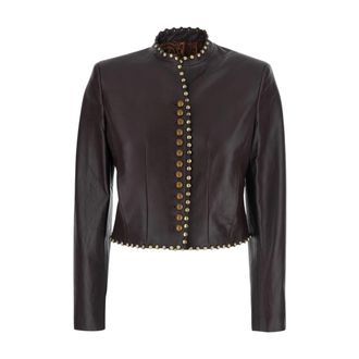 Etro Cropped Leather Jacket With Studs - - Jackets - Damen - Braun - S