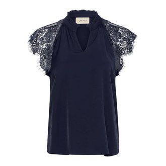 Cream Spitzenbluse mit V-Ausschnitt und Spitzen&auml;rmeln - - Blouses & Shirts - Damen - Blau - S