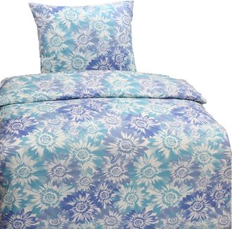 Generic Hochwertige Biber Bettw&auml;sche Baumwolle Ornamente Blau Wei&szlig; 135x200 80x80 Set 2tlg