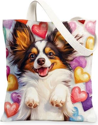 Generic Sac fourre-tout en toile motif papillon pour le shopping 33 x 38 cm, sac &agrave; bandouli&egrave;re r&eacute;utilisable pour la Saint-Valentin, pour femme, peinture danim
