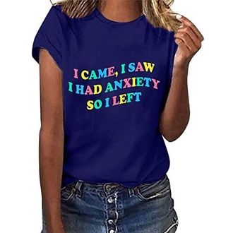 Janly T-shirt surdimensionn&eacute; pour femme avec inscription amusante arc-en-ciel tie-dye inscription amusante I Came I Saw Had Anxiety So Left T-shirt &agrave; manche