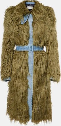 Dries Van Noten Mantel Rangel aus Faux Fur mit Denim