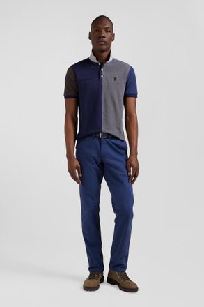 Eden Park Pantalon Chino Bleu En Gabardine De Coton Stretch Coupe Regular