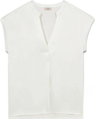 Oltre Femme, Blouses et Chemises, Blanc, Taille: 44 FR T-shirt col V en deux matières