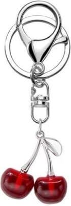 Generic Porte-clés tendance en alliage de cerises élégant avec pendentif unisexe pour sac, clés, téléphones, Bouton rouge argenté, Comme décrit