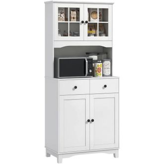 HOMCOM K&uuml;chenschrank Hochschrank mit Mikrowellenregal, 2 Schr&auml;nken, 2 Schubladen, Vitrinenschrank mit Verstellbaren Ablagen, Buffetschrank f&uuml;r Wohnzimmer