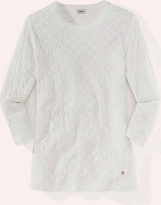 Walbusch Langarmshirt Damen Baumwollshirt Struktur 3/4 &Auml;rmel Rundhals Langarm