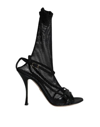 Dolce & Gabbana Schwarze Mesh Stiletto-Fersen Sandalen Schuhe