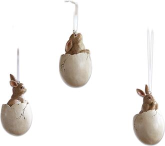 Loberon Anh&auml;nger 3er Set &Eacute;vreux, von Hand bemalt, H&auml;schen in Ostereiern, mit Schleifchen zum Aufh&auml;ngen, Ostern, Osterfiguren, Osterdeko, Polyresin, Nylon, ant