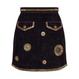 Versace Bestickter Wildleder-Minirock - - Skirts - Damen - Schwarzk - S