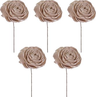 Matches 21 Trockenblüten Rosen 5er Set Ø 6 cm Creme Rose am Draht - Handgefertigte Holzblumen für Boho Deko