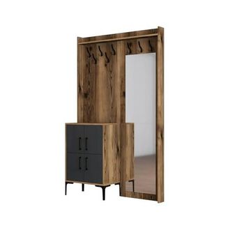 Dmora Eingangsm&ouml;bel Pollux, Moderner Eingang, Wandgarderobe, Multifunktions-Aufbewahrungskonsole, 120x35h200 cm, Walnuss und Anthrazit