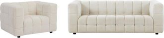 Vente-Unique Canap&eacute; 3 places et fauteuil en tissu bouclette blanc ivoire LERICI de Pascal Morabito