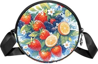 Generic Petit sac &agrave; bandouli&egrave;re rond pour femme, motif fruits de dessin anim&eacute;, avec fermeture &eacute;clair, bretelles r&eacute;glables, sac &agrave; main rond d&eacute;contract&eacute; pour fe