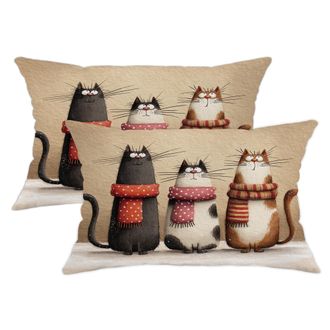 Generic Kissenbezug mit Katzenmotiv, verspielter Schal, Schnee, Winter, Braun, weicher Samt, waschbar, Muster, Kissenbezüge für Zuhause, Wohnzimmer, Schlafzim