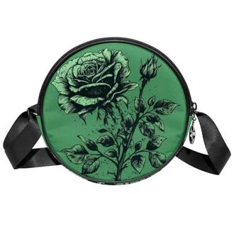 Generic Sac &agrave; bandouli&egrave;re Circle pour femme, petit sac &agrave; bandouli&egrave;re vert et noir, avec fermeture &eacute;clair, bretelles r&eacute;glables, sac &agrave; main rond d&eacute;contract&eacute; pou