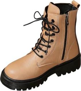 Generic Bottes &agrave; lacets pour femme - Talon bas et &eacute;pais - Confortables - Bout rond - Antid&eacute;rapantes - Fermeture &eacute;clair lat&eacute;rale - Coupe large - Classique - Po
