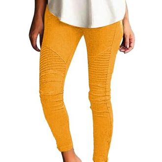 Generic Pantalon de travail pour femme, jegging motard skinny avec fermeture &eacute;clair &agrave; la cheville, taille pliss&eacute;e, pantalon crayon &agrave; enfiler, pantalon doux en