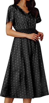 Generic Robe d&eacute;t&eacute; boh&egrave;me 2026 pour femme, robe de plage &eacute;l&eacute;gante &agrave; manches courtes avec ceinture, Noir, XXL