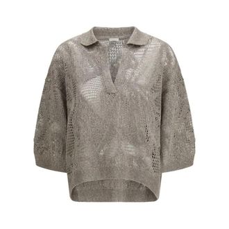 Brunello Cucinelli Femme, Pulls, Beige, Taille: 42 FR Polo en lin