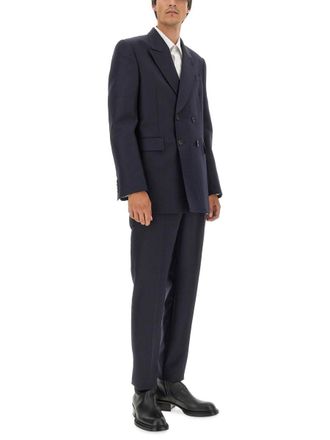 Alexander McQueen Double-Breasted Wool-Mohair Jacket - Blue