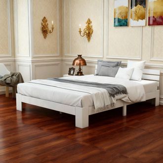 Generic Komplettes Doppelbett-Set 200x140 cm, Massivholzbett aus Kiefer mit Kopfteil, Bettgestell und Lattenrost (White)