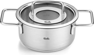 FISSLER Pure Collection/Edelstahl-Kochtopf (Ø 16 cm, 1,9L) Töpfe inkl. Glas-Deckel, Innen-Skalierung - Induktion