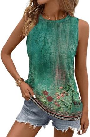 Generic Debardeur Femme Chic et &eacute;l&eacute;gant Chemisier sans Manche Imprim&eacute; D&eacute;bardeur Crop Top Ete Haut Chic et Elegant Fluide Ample Caraco Vetement Femme Tee Shirt