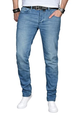 Alessandro Salvarini Herren Slim Fit Jeans Hose Denim Stretch-Jeans Jeanshose Washed [AS026 - Hellblau - W32 L32]
