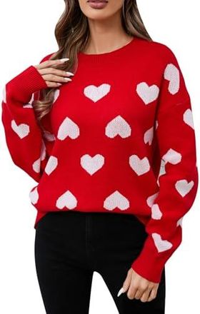 Generic Pull tricot&eacute; pour la Saint-Valentin - Grande taille - Haut &agrave; manches longues - Doux - Coupe ample - Confortable - Imprim&eacute; coeur - Pour femme - Chaud -