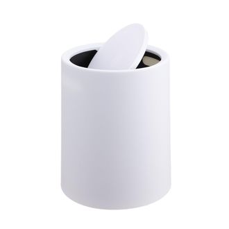 Relaxdays Kosmetikeimer, 6 Liter, mit Schwingdeckel, Inneneimer, matter Kunststoff, runder Badezimmer M&uuml;lleimer, wei&szlig;