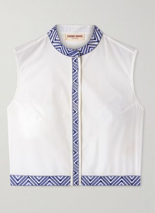 Emporio Sirenuse Haut Raccourci En Popeline De Coton M&eacute;lang&eacute; &Agrave; Broderies Andorra Iris - Blanc