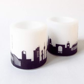 44spaces Stuttgart Skyline Kerzen Rund 2 Stück, Dekokerzen Tischkerzen Ohne Geruch, Lange Brenndauer 20h, Tischdeko