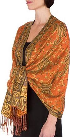 Sakkas 178cm x 71cm Double épaisseur Jacquard Cachemire Viscose Pashmina Châle/Echarpe/Etole - Orange