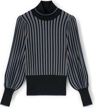 Motivi Femme, Pulls, Bleu, Taille: 38 FR Pull Ray&eacute; en Lurex avec Manches Bouffantes