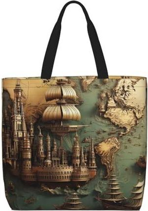 Generic Ancienne Carte Du Monde Sac A Main Femmes R&eacute;utilisable Sacs De Courses D&eacute;contract&eacute; Sac Fourre-Tout Pour Voyage Universit&eacute; Quotidienne