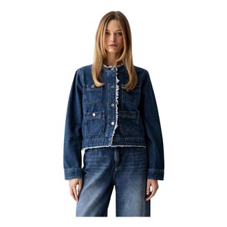 Karl Lagerfeld Femme, Vestes, Bleu, Taille: 40 FR Veste en jean sans col