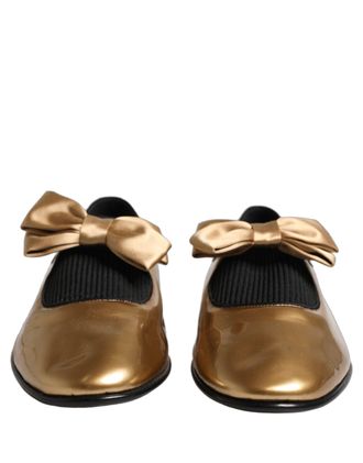 Dolce & Gabbana Metallic Leather with Satin Bow Flat - Gold