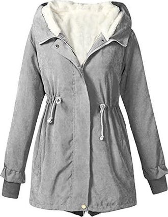 Generic Vestes dhiver chaudes pour femmes, couleur unie, &agrave; capuche, poches zipp&eacute;es, veste polaire 2026, gris, M