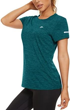 KEFITEVD Femmes T-Shirts à Manches Courtes Col Rond T-Shirts Dété Sport Top dextérieur pour Dame Polyester,Vert Jade,XXL